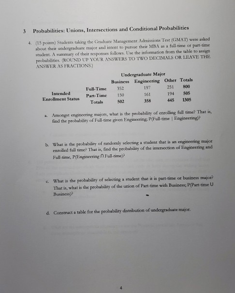 Solved 3 Probabilities: Unions, Intersections and | Chegg.com