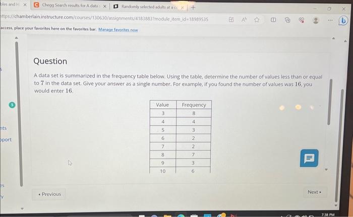 Solved A data set is summarized in the frequency table | Chegg.com