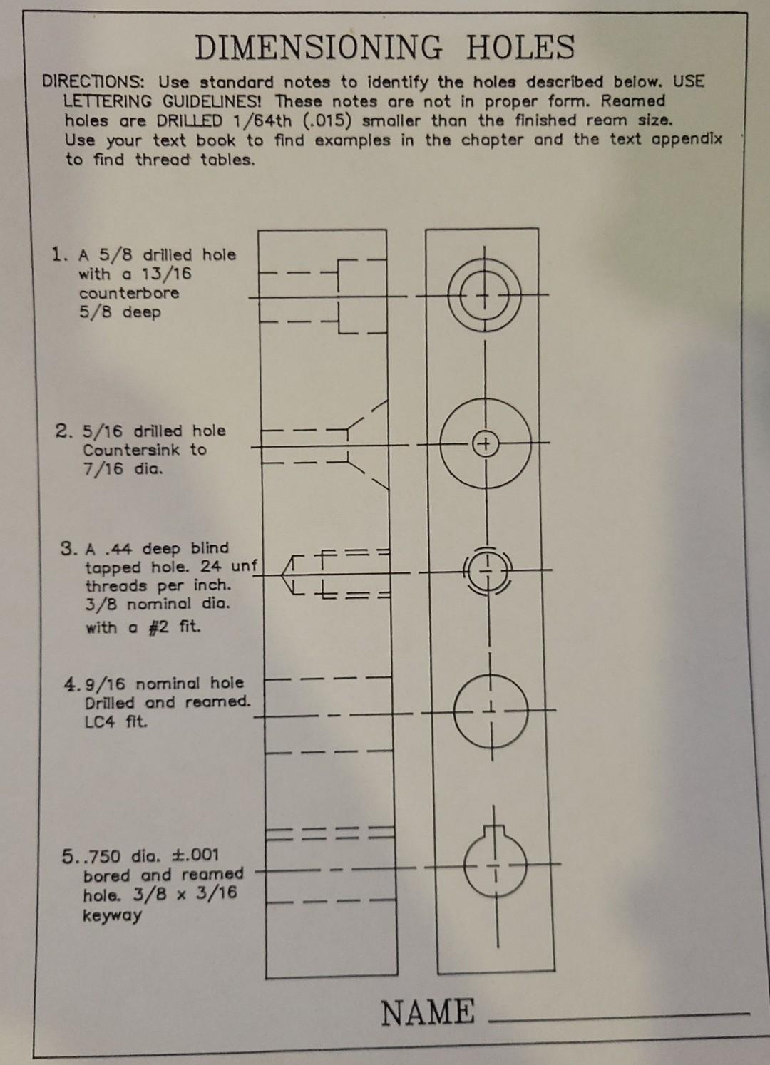 Solved DIMENSIONING HOLES DIRECTIONS: Use standard notes to | Chegg.com