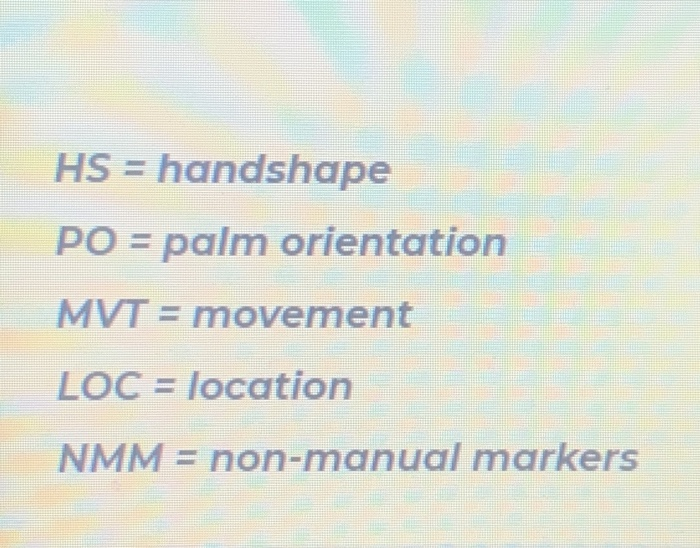 Solved HS = handshape PO = palm orientation MVT = movement | Chegg.com