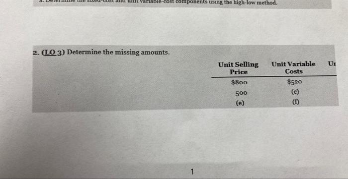 Determine Variable And Fixed Cost Components Using 1159