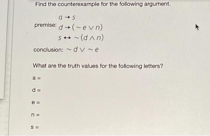 Solved Find the counterexample for the following argument. a | Chegg.com