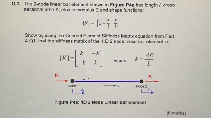 Solved 2 The 2-node linear bar element shown in Figure P4a | Chegg.com