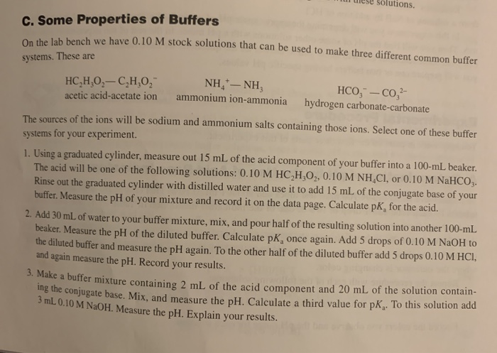 Solved diese Solutions. C. Some Properties of Buffers On the | Chegg.com