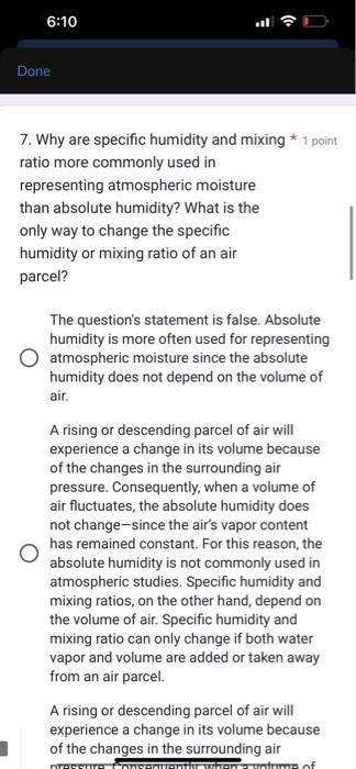 Solved 7. Why are specific humidity and mixing * 1 point | Chegg.com
