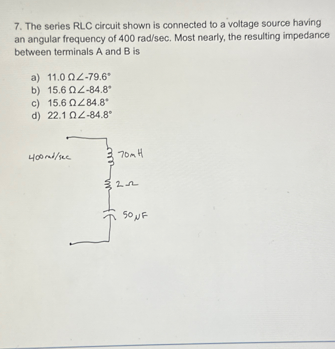 Solved The series RLC circuit shown is connected to a | Chegg.com