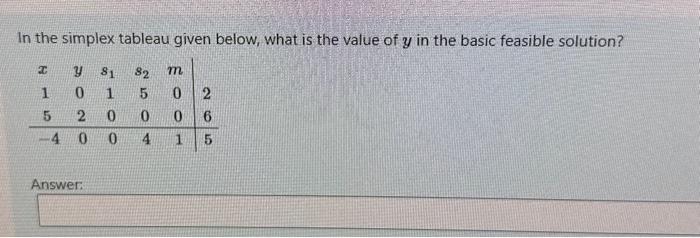 Solved In the simplex tableau given below, what is the value | Chegg.com