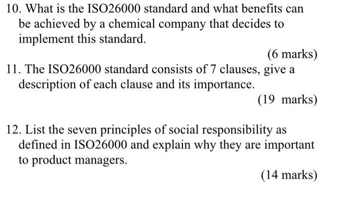 Solved 10. What is the ISO26000 standard and what benefits | Chegg.com