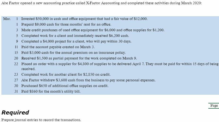 Solved Abe Factor opened a new accounting practice called | Chegg.com