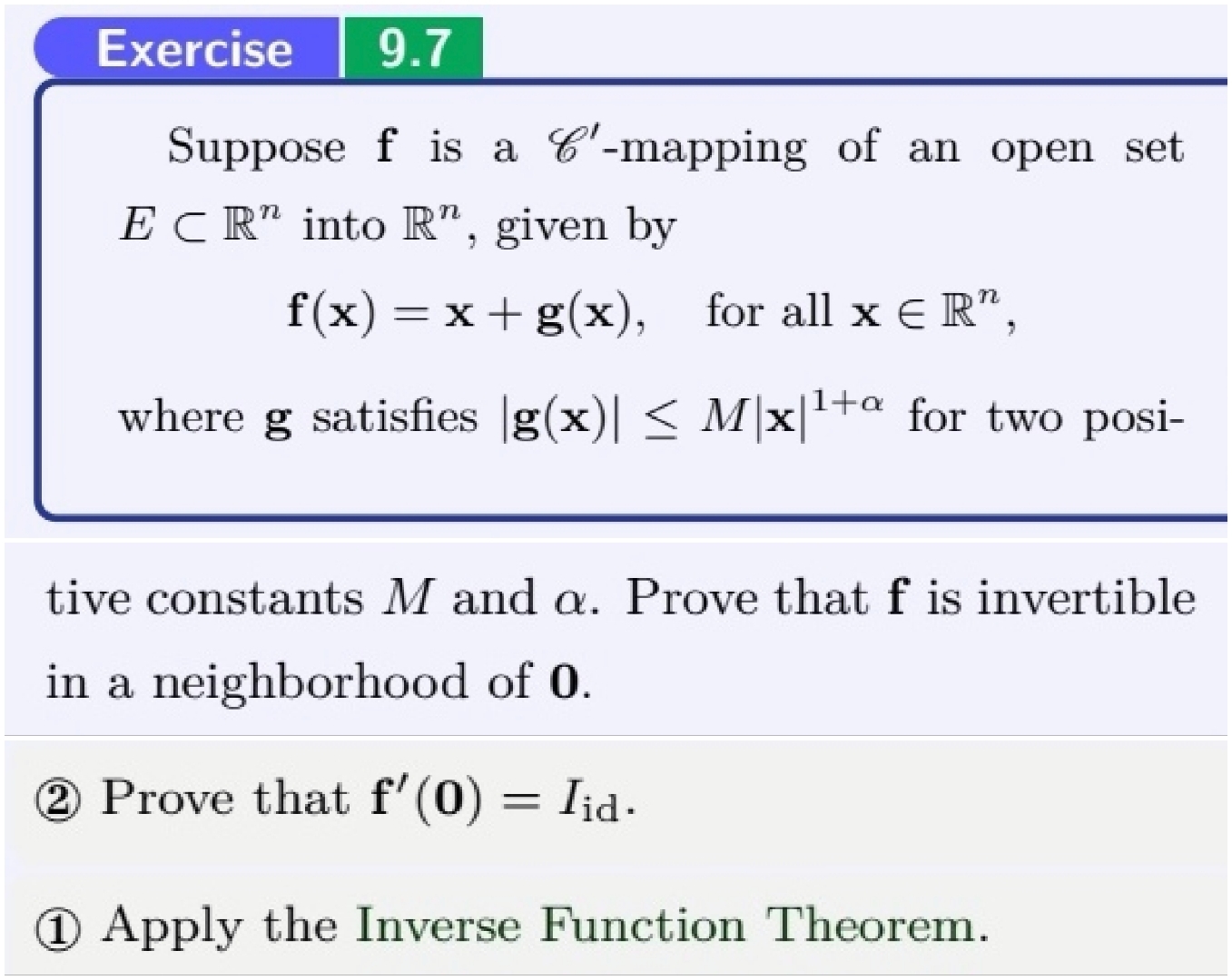 Solved Exercise 9.7Suppose f ﻿is a C'-mapping of an open set | Chegg.com