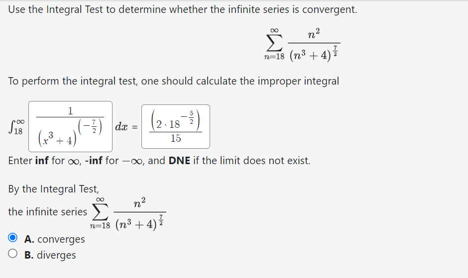 Solved Use the Integral Test to determine whether the | Chegg.com