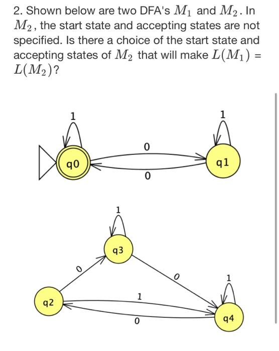 Solved 2. Shown below are two DFA's M1 and M2. In M2, the | Chegg.com