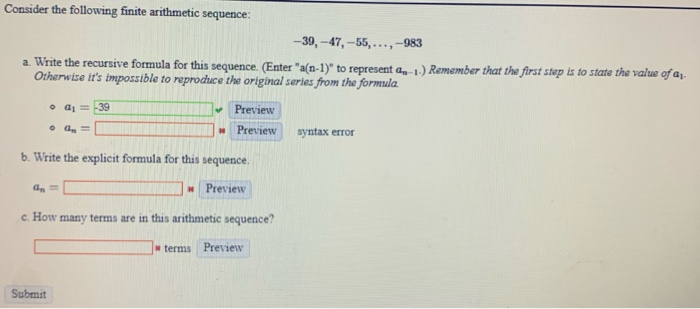 Solved Consider The Following Finite Arithmetic Sequence 8902