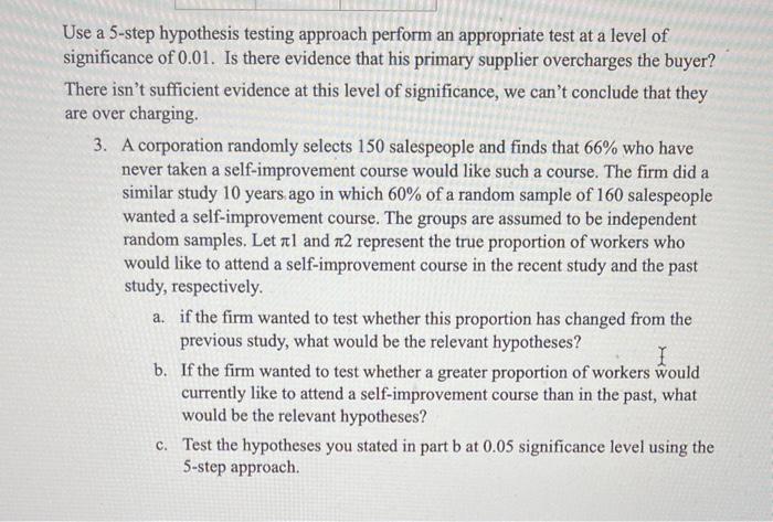 Solved Use a 5-step hypothesis testing approach perform an | Chegg.com