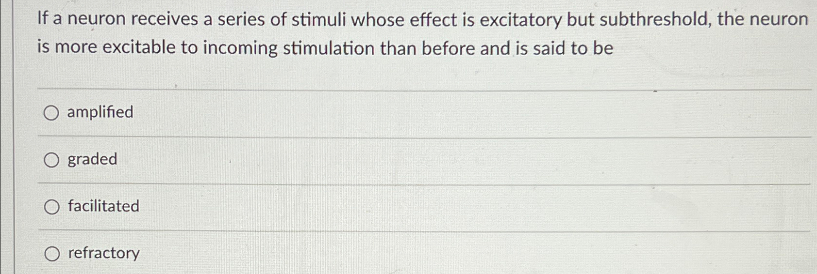 Solved If a neuron receives a series of stimuli whose effect | Chegg.com