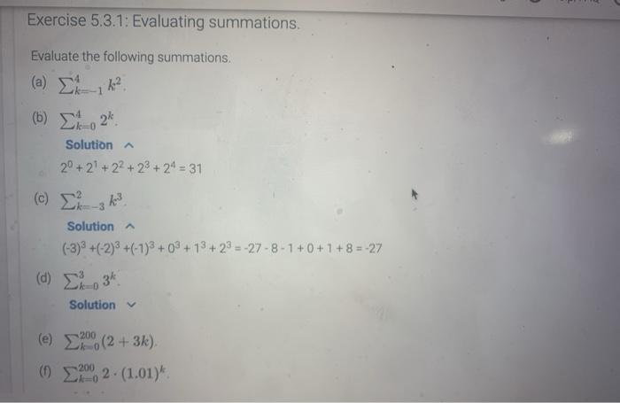 Solved Exercise 5.3.1: Evaluating summations. Evaluate the | Chegg.com Solved Exercise 5.3.1: Evaluating summations. Evaluate the | Chegg.com