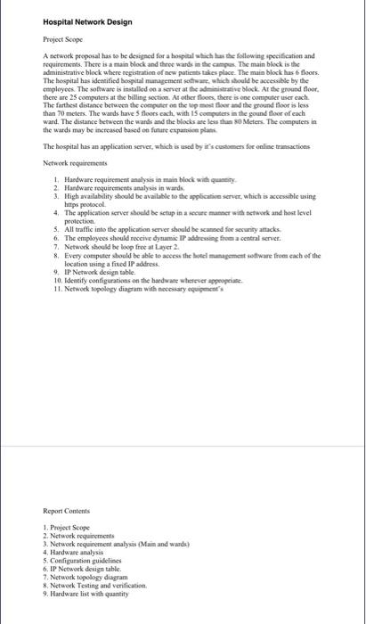 Solved Hospital Network DesignProject ScopeA network | Chegg.com