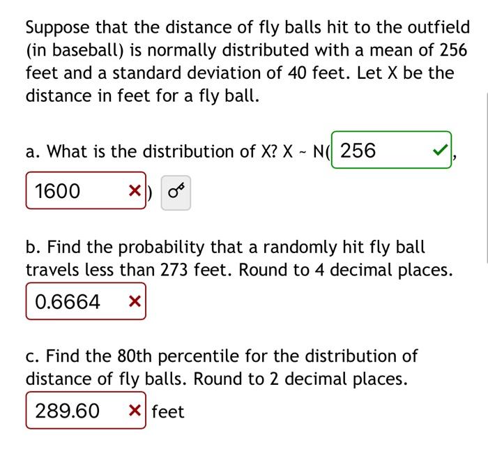 Solved Suppose that the distance of fly balls hit to the | Chegg.com