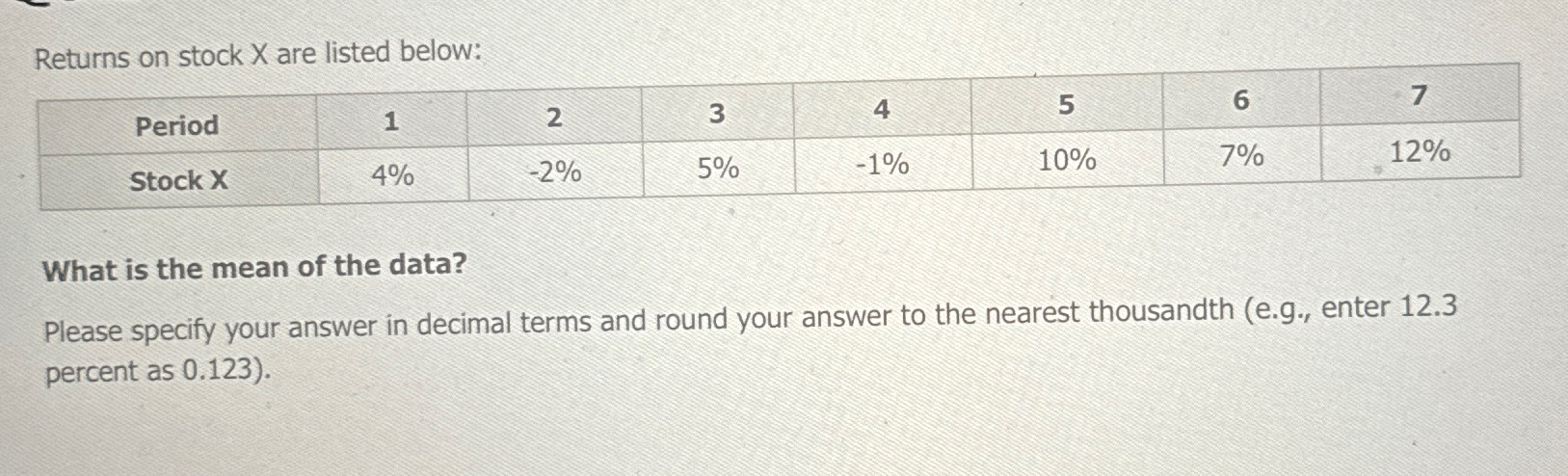 Solved Returns on stock X are listed | Chegg.com