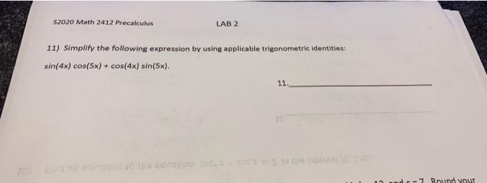 Solved S2020 Math 2412 Precalculus LAB 2 5) Use power | Chegg.com