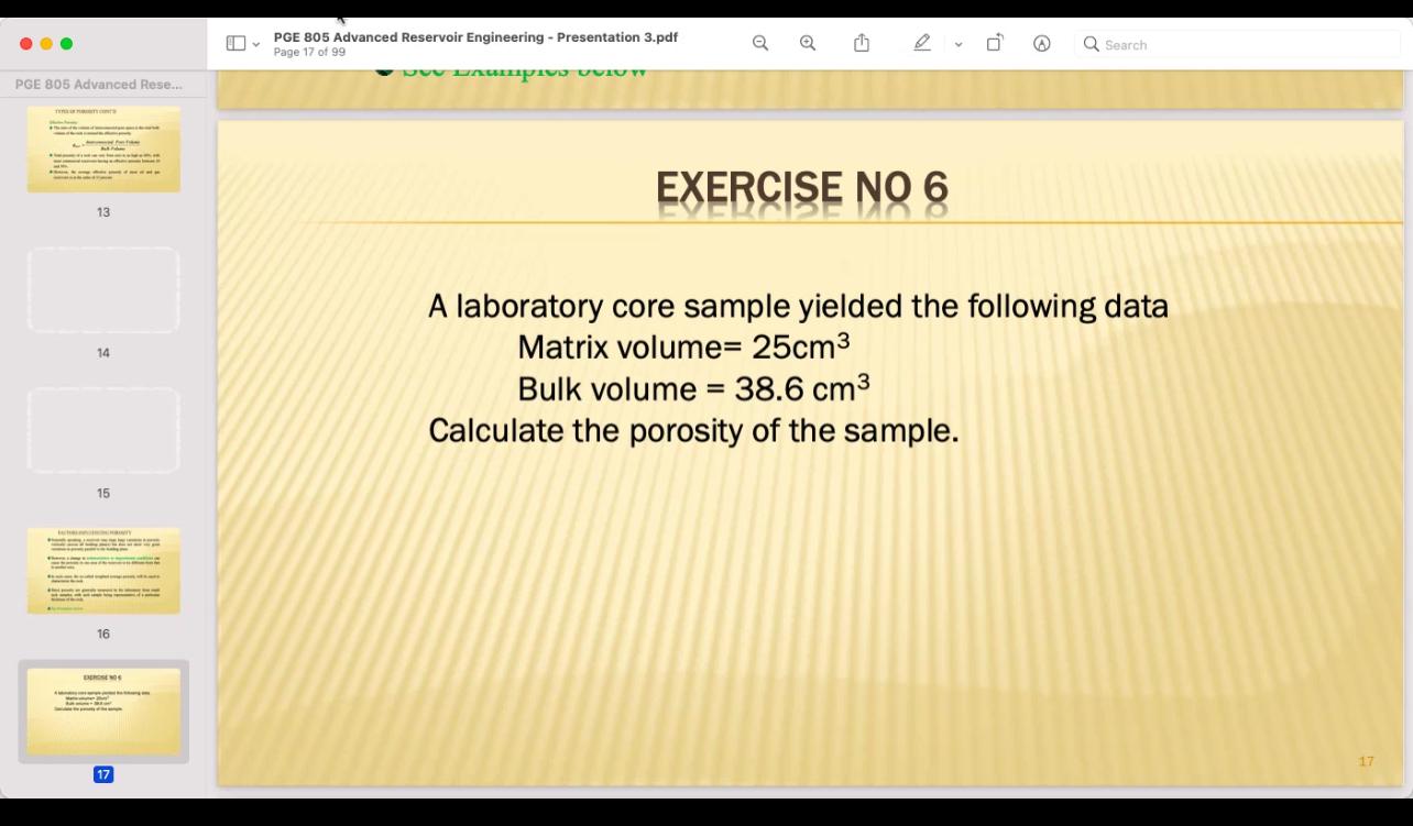 Solved EXERCISE NO 6A laboratory core sample yielded the | Chegg.com