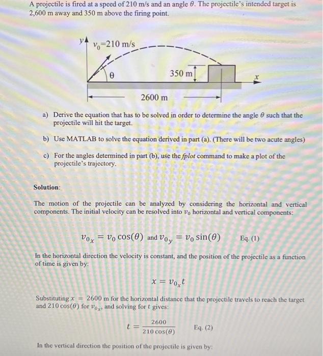 Solved A projectile is fired at a speed of 210 m/s and an | Chegg.com