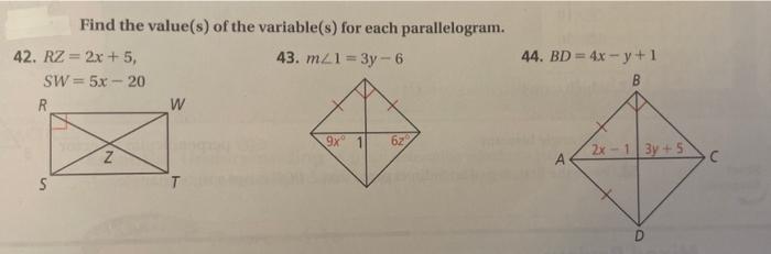 Solved Find the value(s) of the variable(s) for each | Chegg.com
