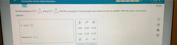 Solved For the functions f(x)= notation. (²x)(x)=₁ Domain of | Chegg.com