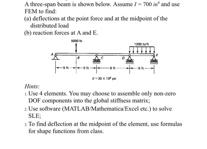 Solved A three-span beam is shown below. Assume I=700in4 and | Chegg.com
