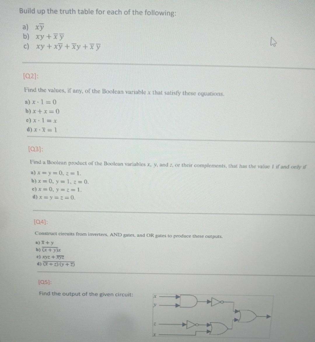 Solved Build up the truth table for each of the following: | Chegg.com