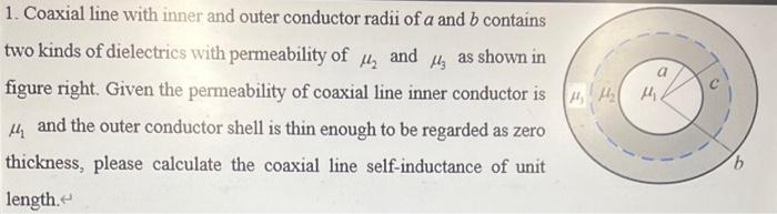 Solved 1. Coaxial line with inner and outer conductor radii | Chegg.com