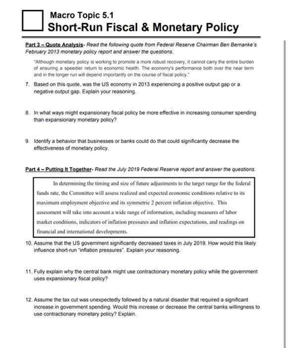 Solved Macro Topic 5.1 Short-Run Fiscal & Monetary Policy | Chegg.com