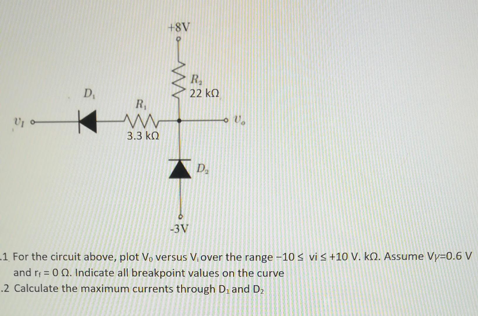 Solved 1. For the circuit above, plot V0 versus Vi over the | Chegg.com