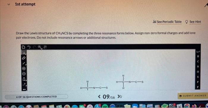 Solved Draw the Lewis structure of CH3 NCS by completing the | Chegg.com
