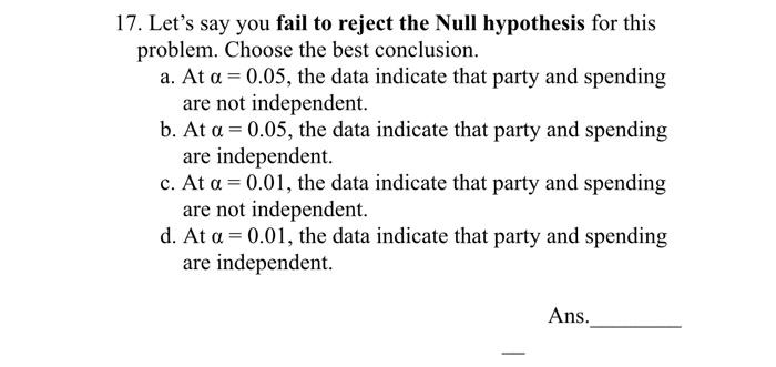 Solved 17. Let's say you fail to reject the Null hypothesis | Chegg.com