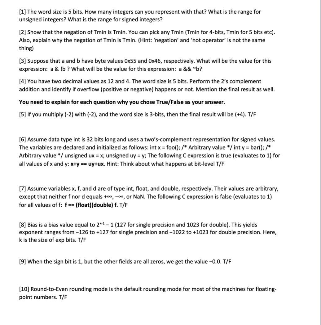 Solved [1] ﻿The word size is 5 ﻿bits. How many integers can | Chegg.com