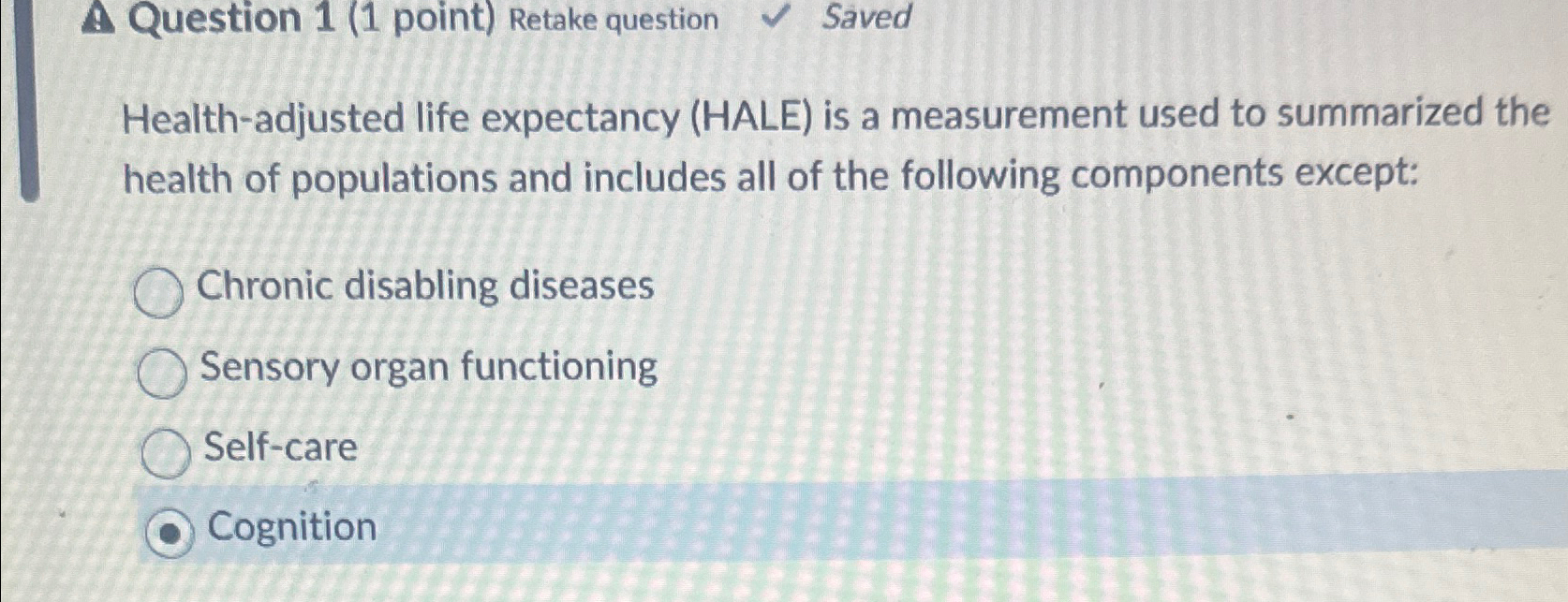 Solved Question 1 (1 ﻿point) ﻿Retake | Chegg.com