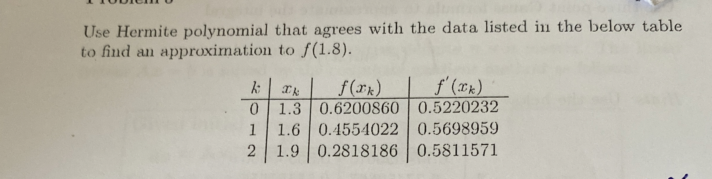 Solved by an EXPERT PUse Hermite polynomial that agrees with the data ...