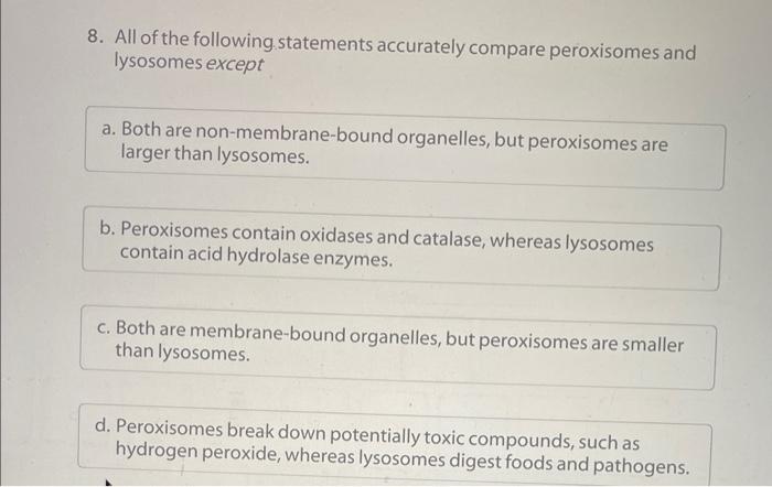 Solved 8. All of the following statements accurately compare | Chegg.com
