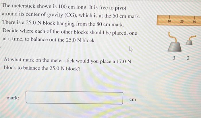 Solved The meterstick shown is 100 cm long. It is free to | Chegg.com