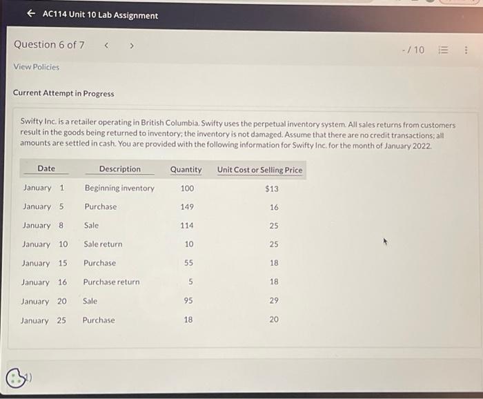 AC114 Unit 10 Lab Assignment Question 6 of 7 View | Chegg.com