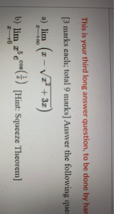 Solved This is your third long answer question, to be done | Chegg.com