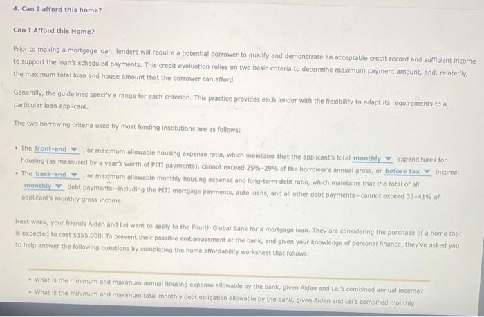 Solved Can I Afford this Home? Prior to making a mortgage | Chegg.com