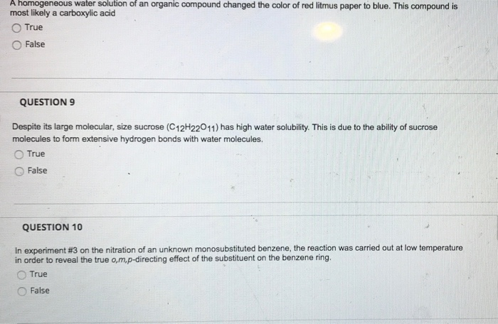 Solved A homogeneous water solution of an organic compound | Chegg.com