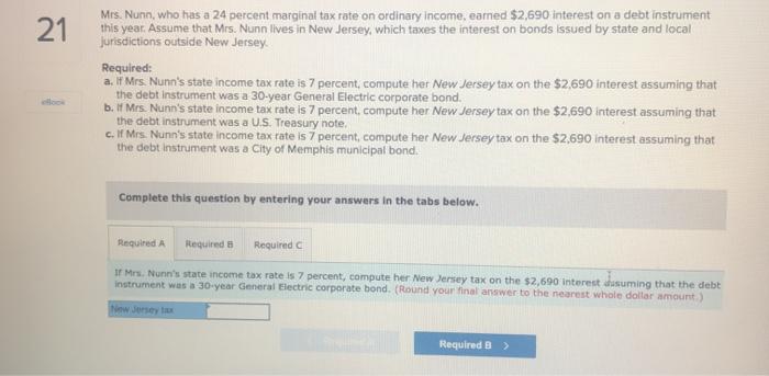 Solved 21 Mrs. Nunn, who has a 24 percent marginal tax rate | Chegg.com