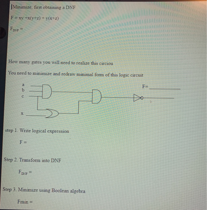 Solved Minimize, first obtaining a DNF F = xy +x(y+z) + | Chegg.com