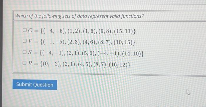 Solved Which of the following sets of data represent valid | Chegg.com