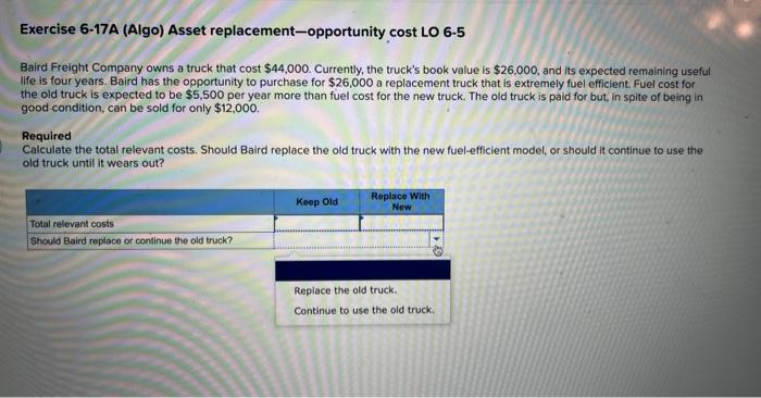 Solved Exercise 6-17A (Algo) Asset replacement-opportunity | Chegg.com