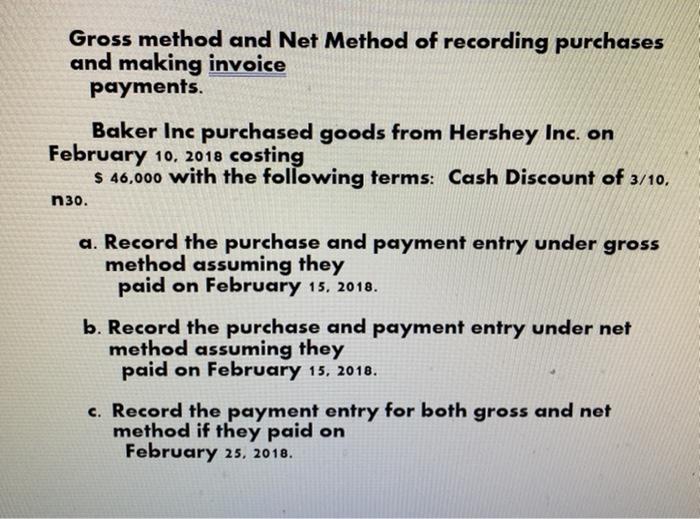 Solved Gross method and Net Method of recording purchases | Chegg.com