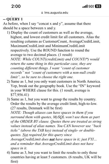 Solved - QUERY 1 As before, when I say "concat x and y ", | Chegg.com